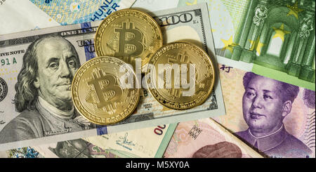 Golden bitcoin over Euro money. Bitcoin cryptocurrency. Crypto currency ...