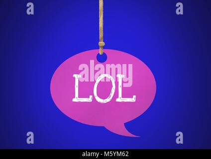 Digital composite image of lol text on speech bubble against multi ...