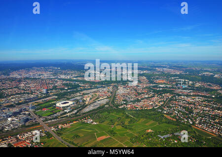 Stuttgart - June 11, 2017: Closer Aerial view of Stuttgart area and ...