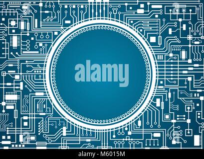 Horizontal blue processor circuit board abstract background with ...
