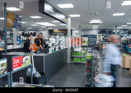 inside the retail store of a halfords shop on a retail estate selling ...