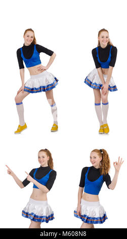 Cheerleading happy girl dancing on dark background Stock Photo - Alamy