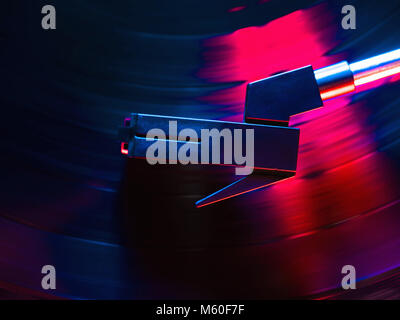 Cinemagraph, retro record vinyl player. Record on turntable. Top view ...