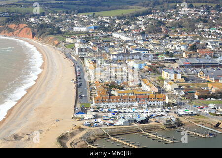 Panoramic view of Seaton town in East Devon on the Jurassic Coast seen ...