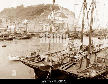 Scarborough harbour, Victorian period Stock Photo - Alamy