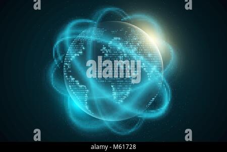 Abstract planet earth. Blurred lines move. Futuristic background. Space composition. Blue ...