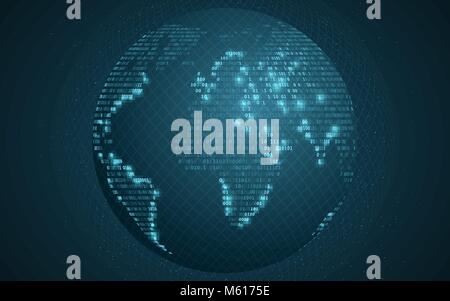 World map from binary code. Abstract planet earth. Blurred lines move ...