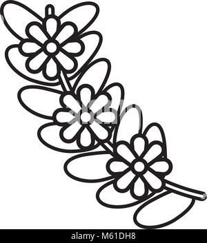 stem with leaves and beautiful flowers over white background, colorful ...