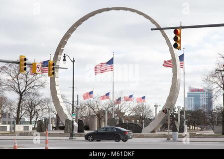 Michigan Labor Legacy Monument on Hart Plaza near river embarkment in ...