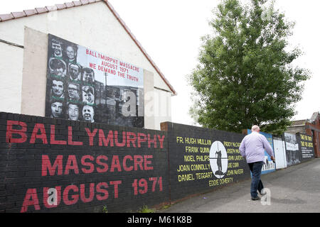 Murals dedicated to the 1971 Ballymurphy Massacre seen on a wall in ...