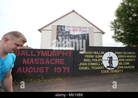 Murals dedicated to the 1971 Ballymurphy Massacre seen on a wall in ...