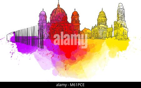 Cartoon map of Germany. Travel illustration with german landmarks ...