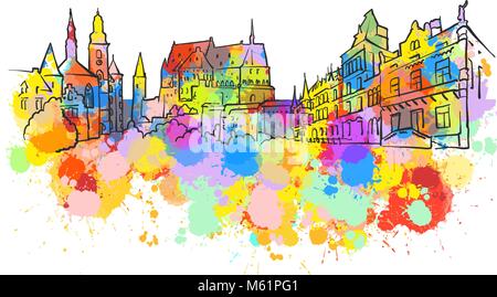 Luxembourg architecture vector city skyline, travel cityscape with ...