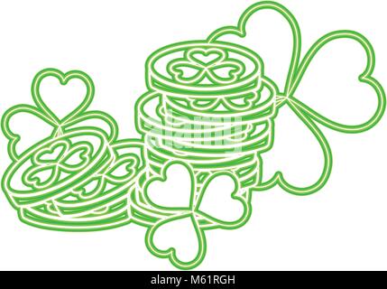 neon line gold coins with clovers plant sign Stock Vector Image & Art ...