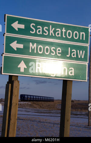 Road Sign Saskatchewan Canada green signage direction Stock Photo - Alamy