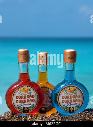 Colourful liqueur bottles and the famous "Blue Curacao" liqueur ...