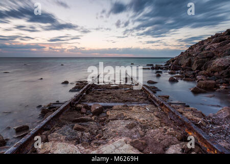 Sunset at the Port Hughes Jetty on Yorke Peninsula in South Australia ...
