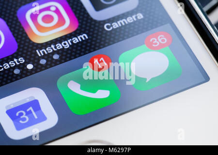 Notification badges (red dot) showing high number of missed calls and ...