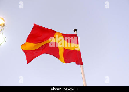 The red and yellow regional flag of Scania or Skane in Sweden Stock ...
