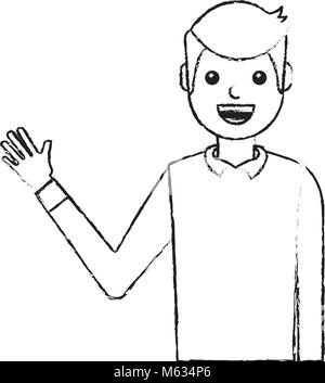 young man waving happy avatar character vector illustration design ...