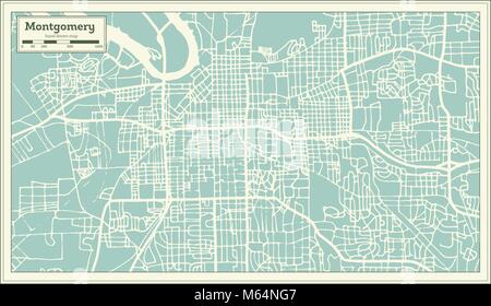 Montgomery Alabama USA City Map in Retro Style. Outline Map. Vector ...