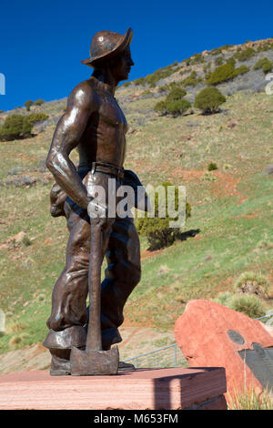 Civilian Conservation Corps (CCC) statue Iron Mike in Cheaha State Park ...