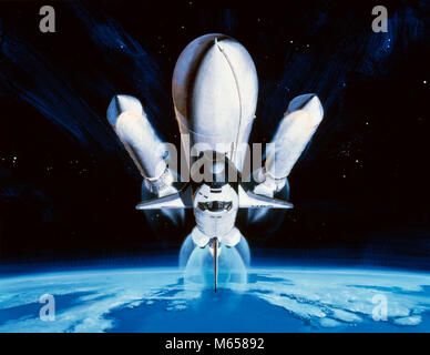 Space Shuttle Solid Rocket Boosters Separation. 3D Scene Stock Photo ...