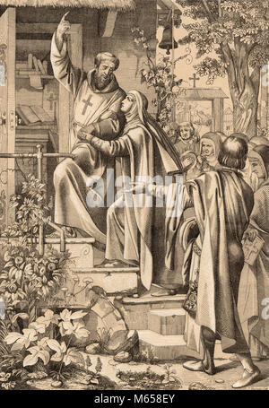 Abelard and Heloise. French scholar and nun embracing in the ...