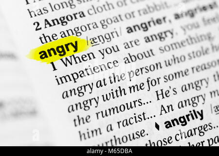 Definition of word angry in dictionary Stock Photo - Alamy