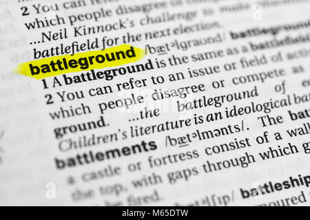 Highlighted English word "battlefield" and its definition in the ...
