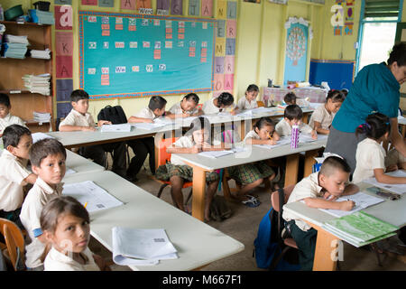 Ethnic, indigenous Yucatec Maya school children walking home from ...