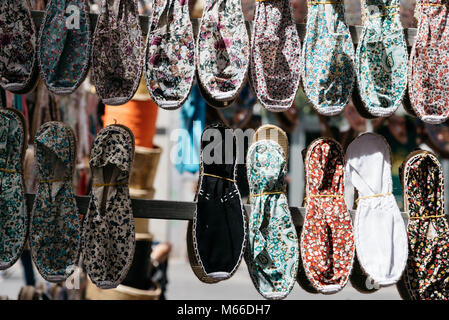 Colorful spanish handmade rope soled sandals or espadrilles in market ...