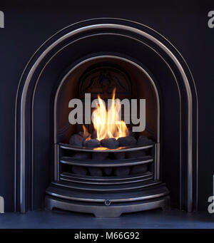 Open fire in living dining room of Macclesfield townhouse, Cheshire ...