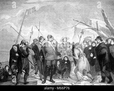 Landing of the Mayflower pilgrims at Plymouth Rock, Cape Cod ...