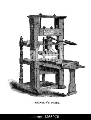 Benjamin Franklin's Printing Press. Benjamin Franklin. Etching by H. B ...