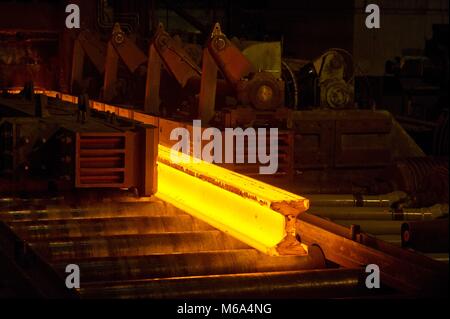 A gleaming steel beam is pictured at the rolling mill of Peiner Traeger ...