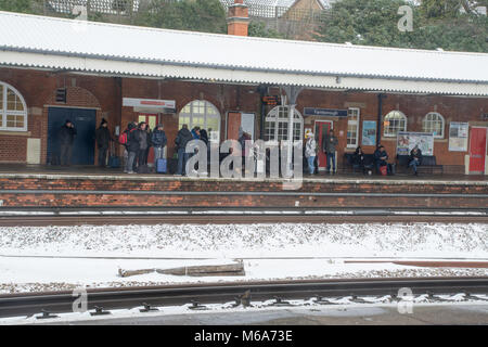 Farnborough railway station in the snow, UK Stock Photo - Alamy