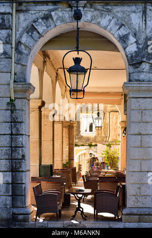 Corfu town Liston promenade street with old veneto inflences in ...