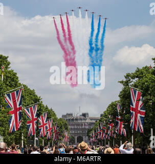 Red Arrows flypast during The Trooping the Colour. The first Trooping ...