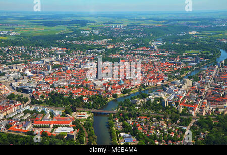 Closer Aerial view of Ulm Minster (Ulmer Münster) and Ulm, south ...