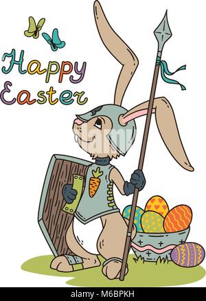 Bunny knight with a lance and shield. Vector illustration isolated on ...