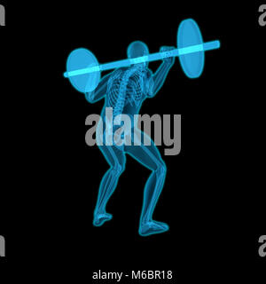 Fitness skeleton squat - 3D illustration of male human skeleton figure ...