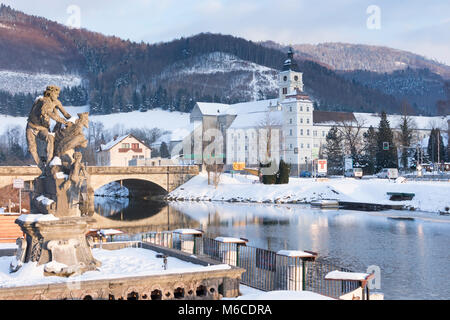 Lilienfeld: Stift Lilienfeld monastery abbey, river Traisen ...