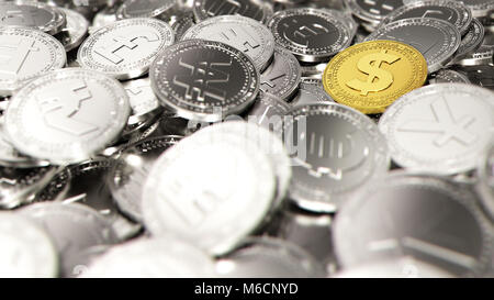 Big stack of different coins with a dollar coin as only golden coin. 3d ...