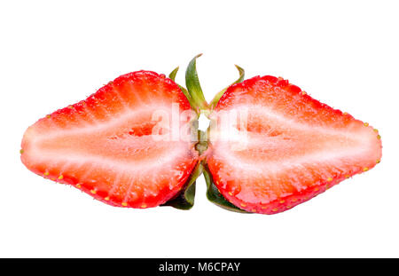 Two halves of a ripe strawberry isolated on a white background Stock ...