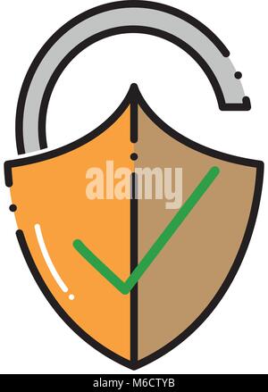 dashed line open padlock shield to security object Stock Vector Image ...