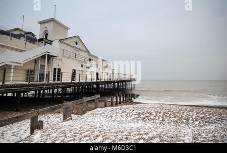 Bognor Regis pier after the Beast from the East and during Storm Emma ...