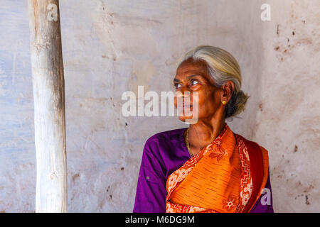 Old Tamil lady with traditional dress Stock Photo - Alamy