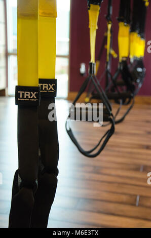 Pilates suspension exercise fitness gym training machine in health club ...