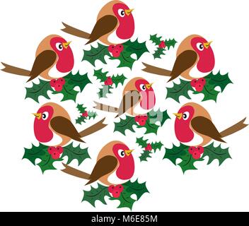 christmas robin with holly leaves and red berries Stock Vector Image ...